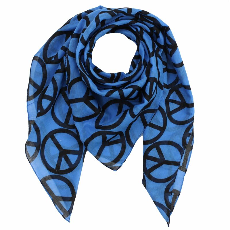 Cotton Scarf - Peace sign pattern 10 cm blue - black - squared kerchi ...